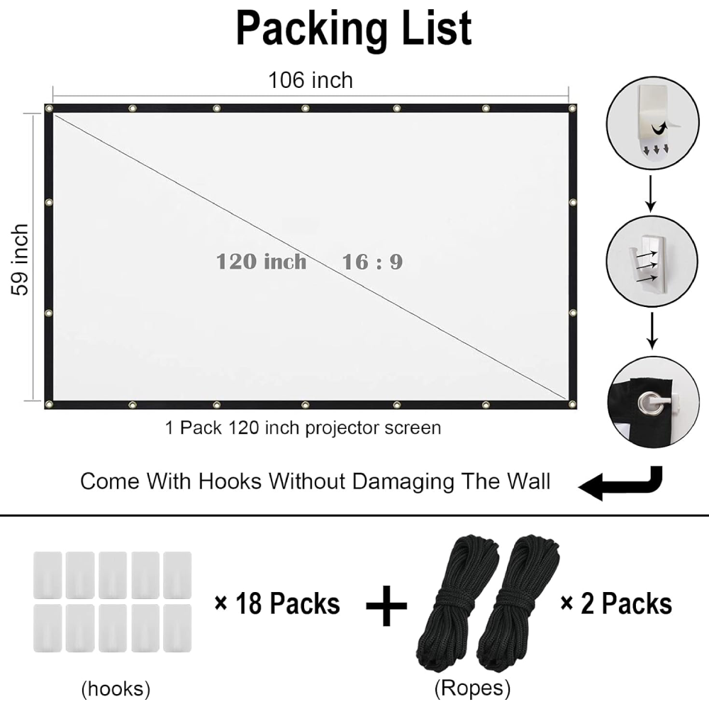 AAJK 120 inch 100 inch 150 inch White Projector Screen – Accsbest Store